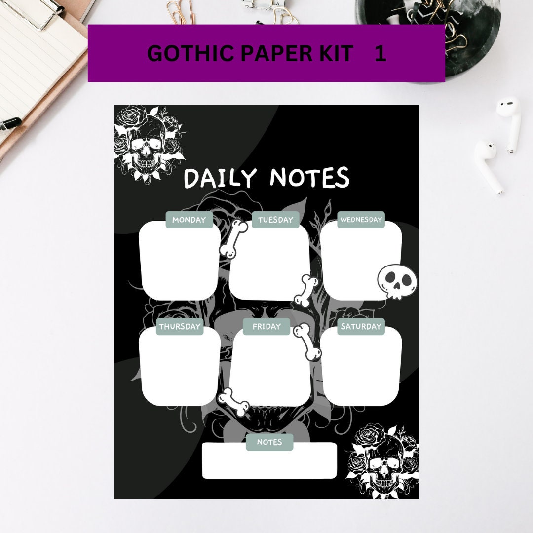 Printable Skull Gothic Planner, Goth Planner Printable Daily, Weekly ...