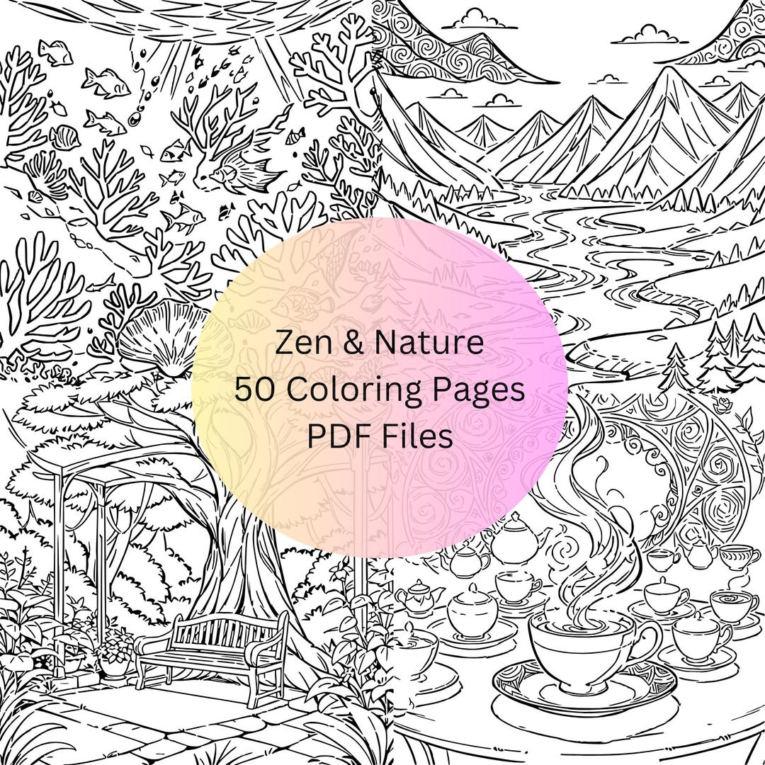 Zen Nature Coloring Pages Adults 50 Stress-relieving Illustrations ...