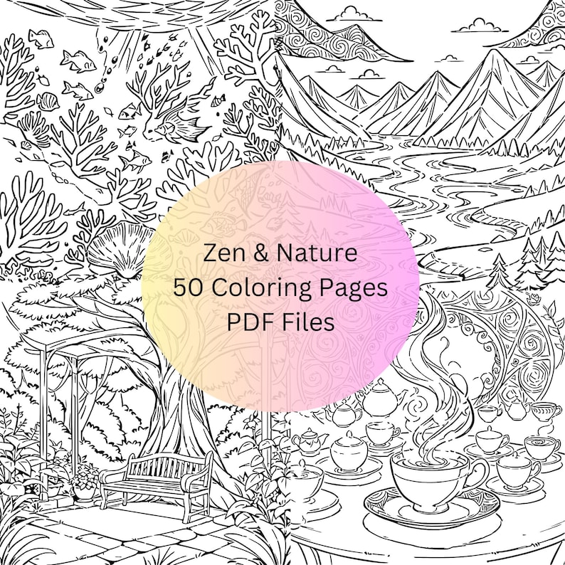 Zen Nature Coloring Pages Adults 50 Stress-relieving Illustrations ...
