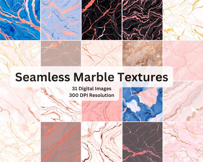 Marble Digital Paper Pack, 31 Seamless Marble Textures for Instant ...