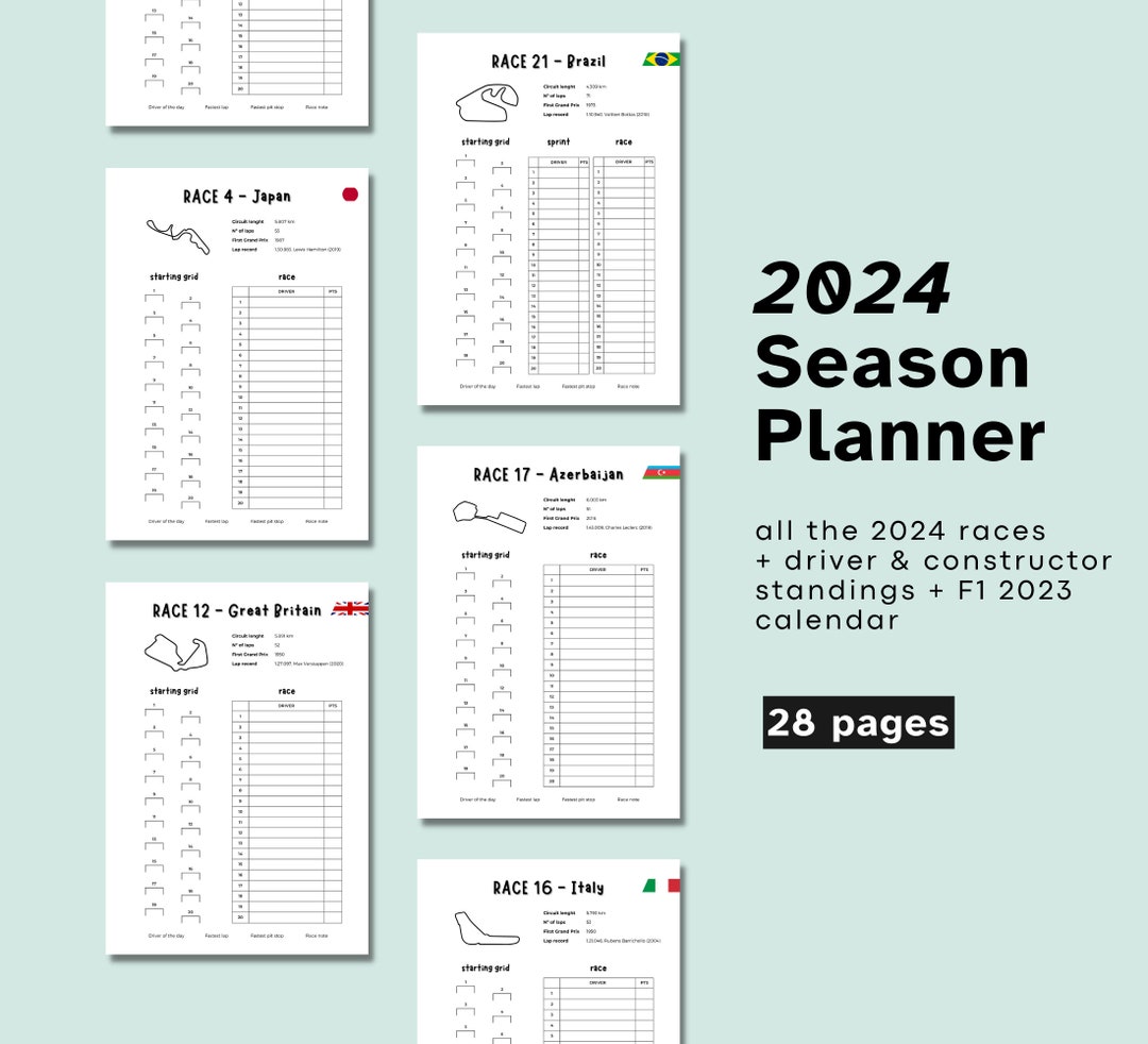 28 Pages FORMULA 1 2024 Updated Season Planner Scuderia Ferrari F1 F1 ...