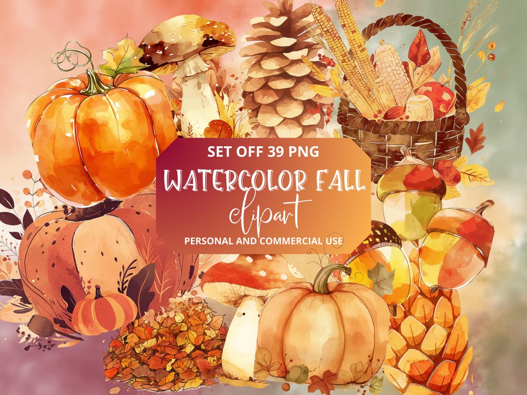 Fall Watercolor Clipart Bundle Woodland Animals Pumpkins Leaves for ...