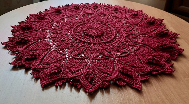 Handmade Crochet Round Doily 3D, Cherry, 20 1/4", Cotton - Etsy
