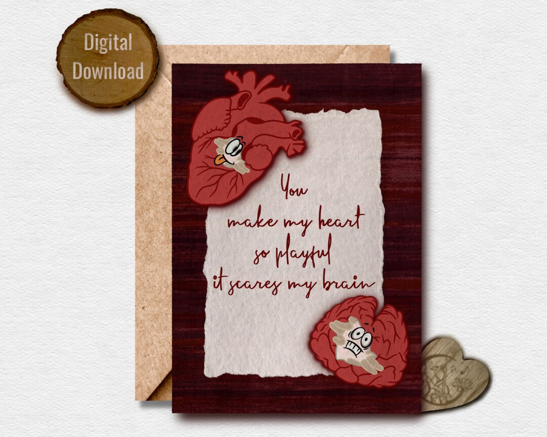 Playful Heart, Scared Brain, Love Card for Them, Funny, Deep, Paper ...