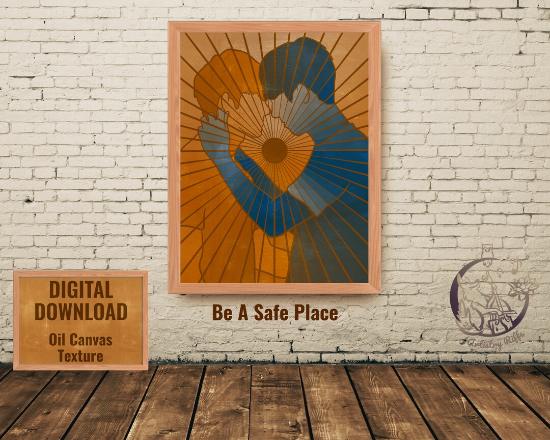 Be A Safe Place, Couple Wall Art Print, Oil Canvas Texture, Valentine’s ...
