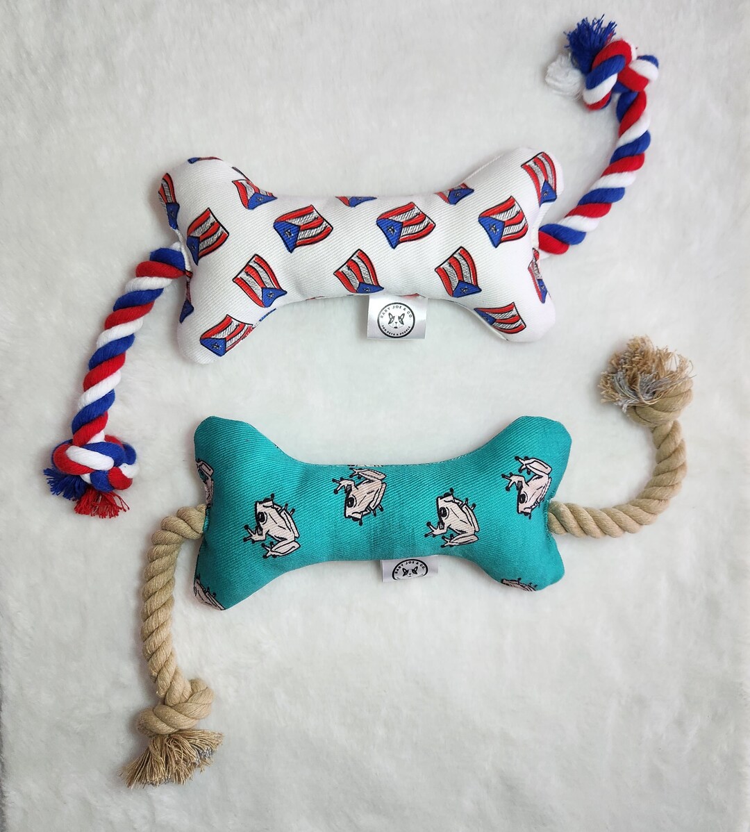 Puerto Rico - Flag or Coqui Dog Toy - Bone Toy With Rope, Dogwood Denim ...