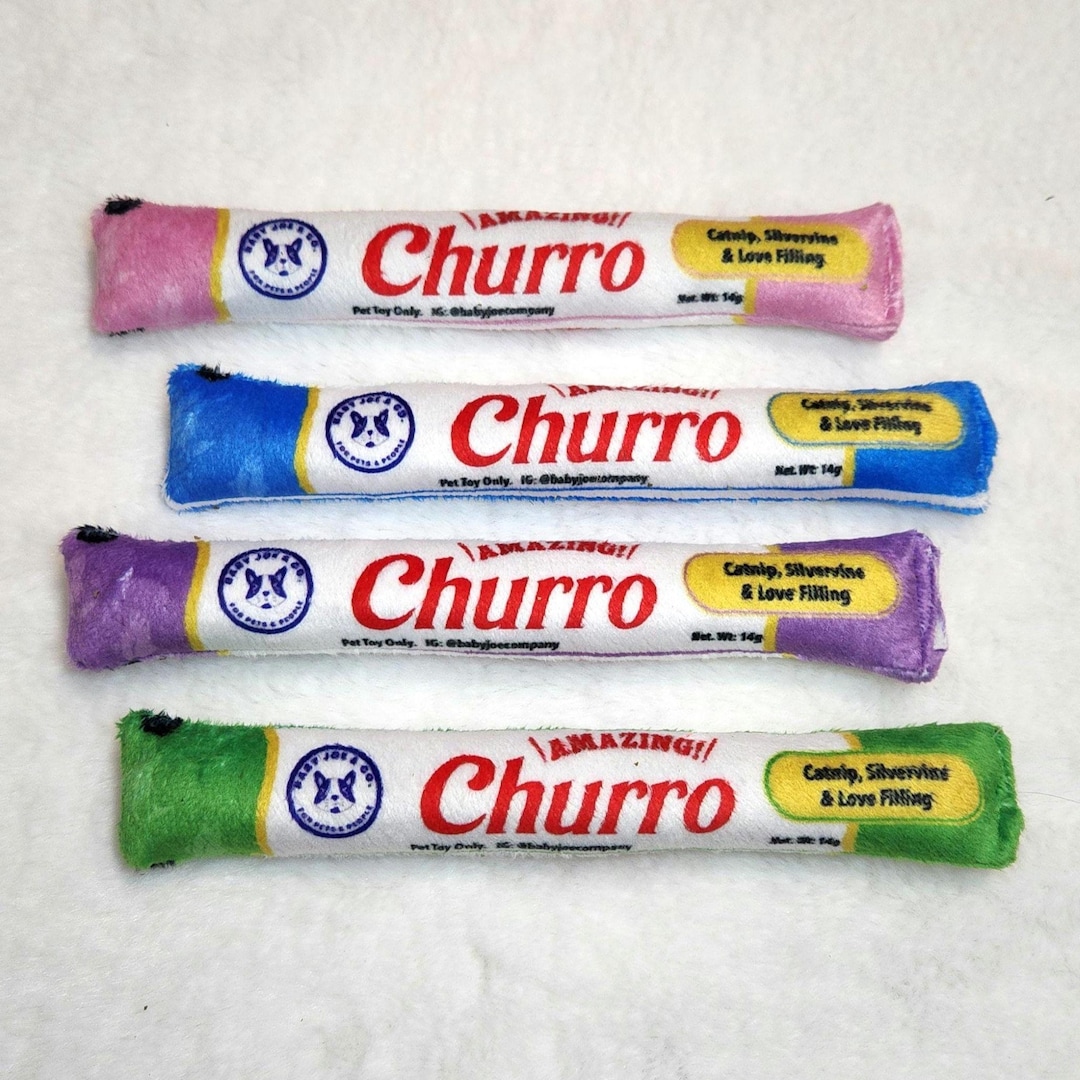 Churro Cat Toy With Organic Catnip and Silvervine. Churu Creamy Treat ...