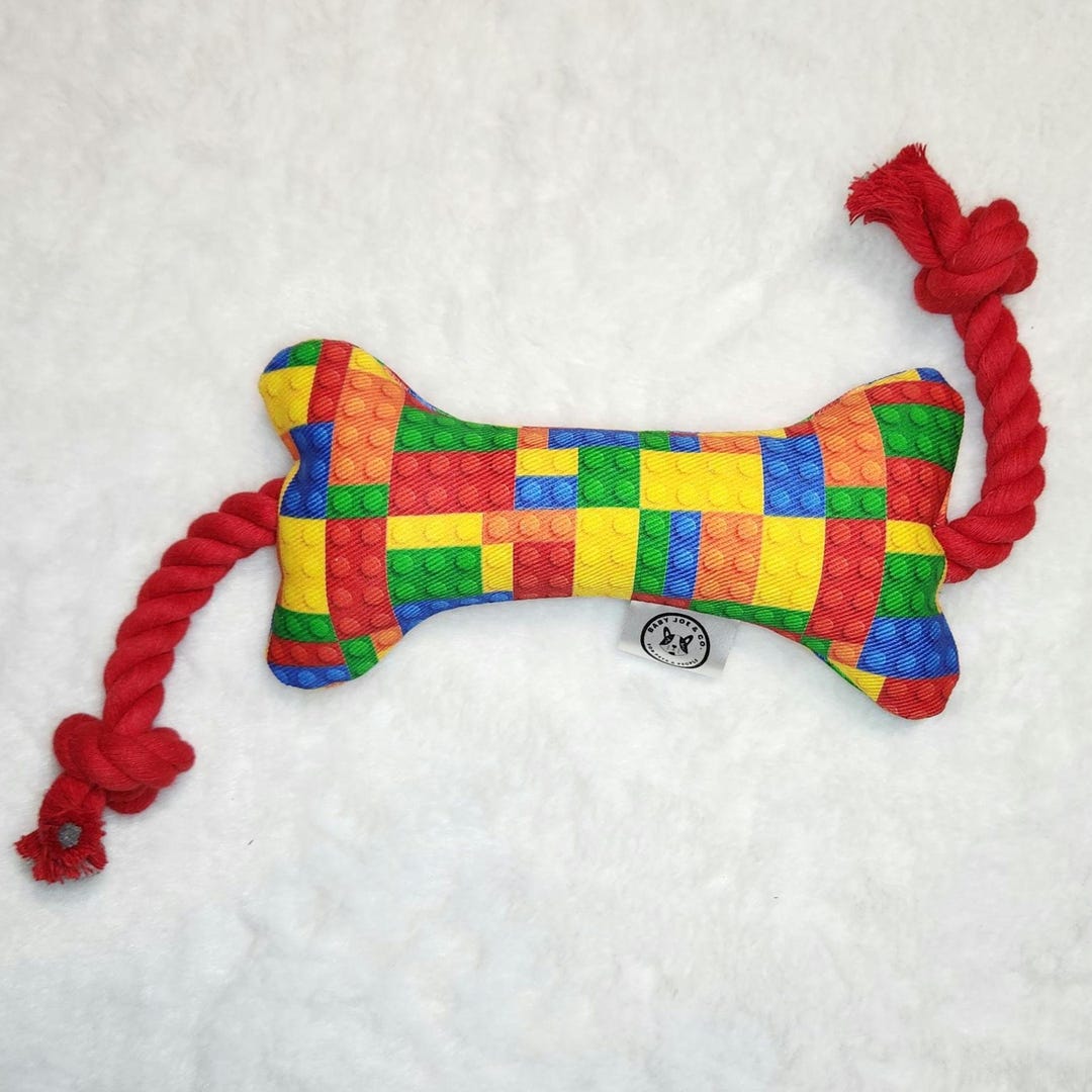 Lego Dog Toy Bone Toy With Rope or Squeaker, Dogwood Denim Fabric, 100% ...