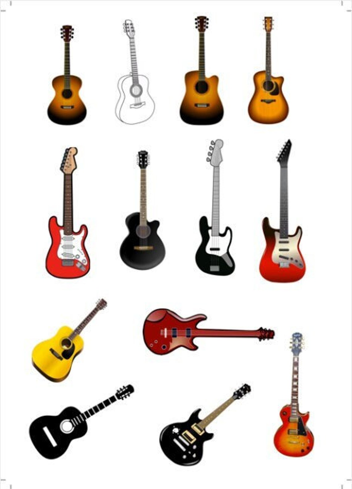Printable Different Types and Shapes of Guitars (A4) - Etsy