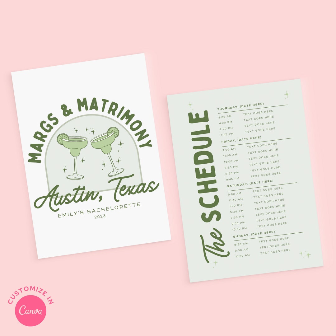 Margs & Matrimony Bachelorette Itinerary Template: Margarita Bach ...