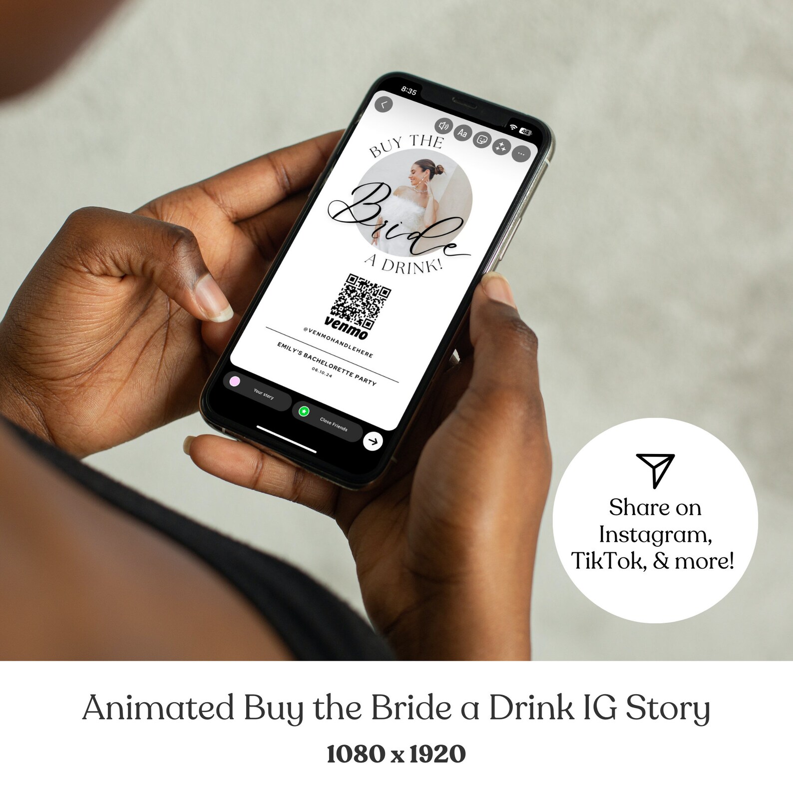 Buy the Bride a Drink Instagram Story Template, Bachelorette Venmo ...