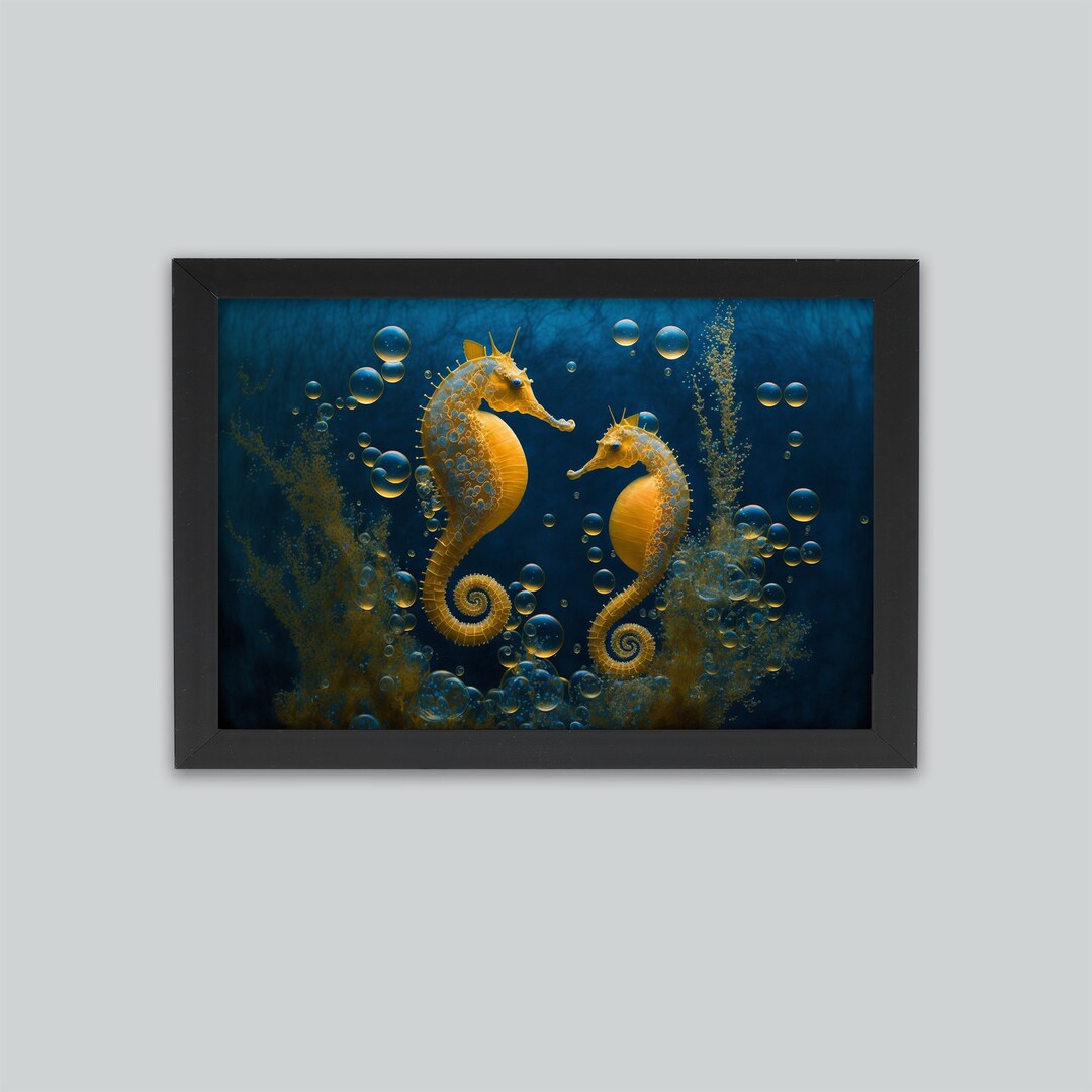 Original Cute Golden Seahorses Wall Print - Etsy