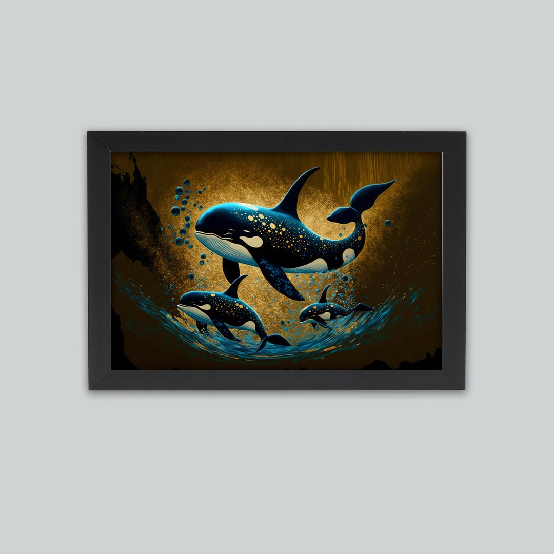 Original Luxurious Golden Orca Family Wall Print - Etsy