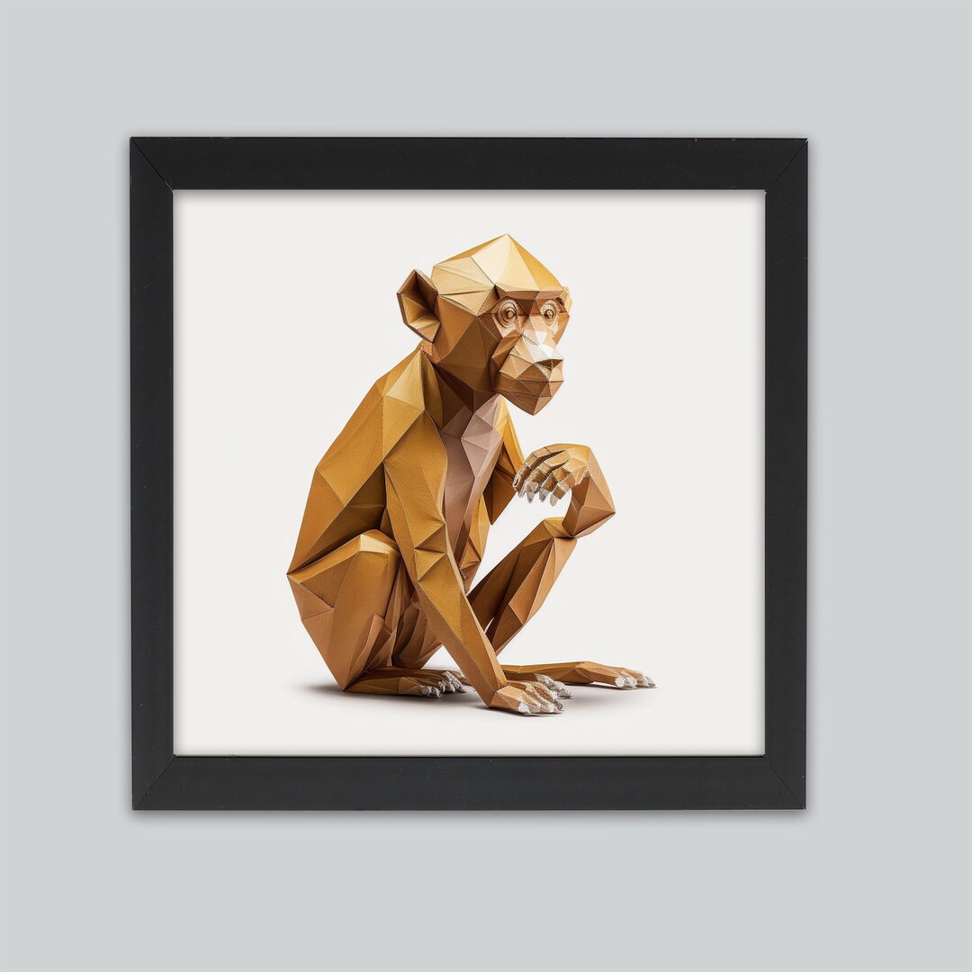 Monkey Origami Style Wall Art Print Original Monkey Wildlife Animal ...