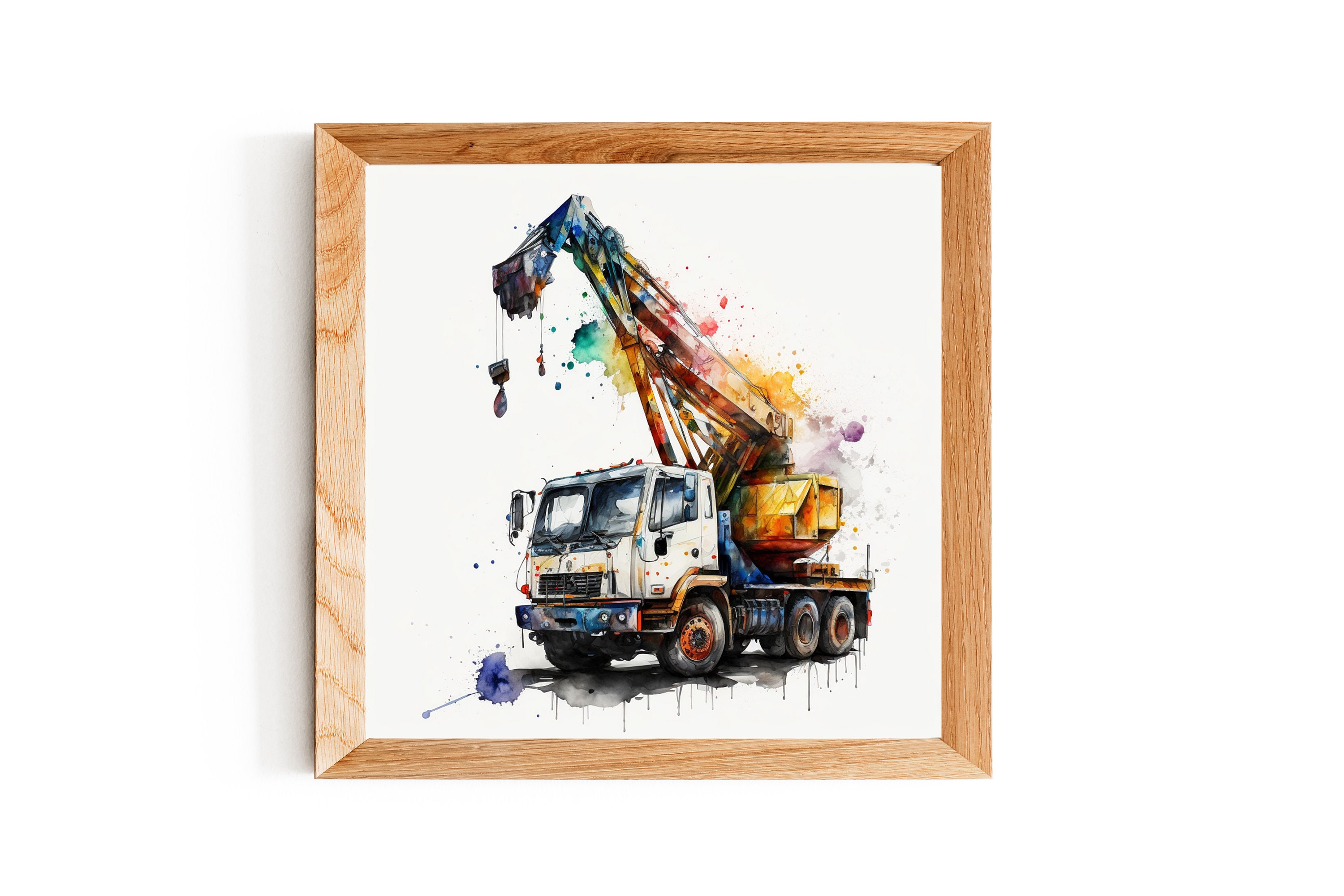Crane Construction Truck Watercolor Print | Cartoon | Watercolor | Wall ...