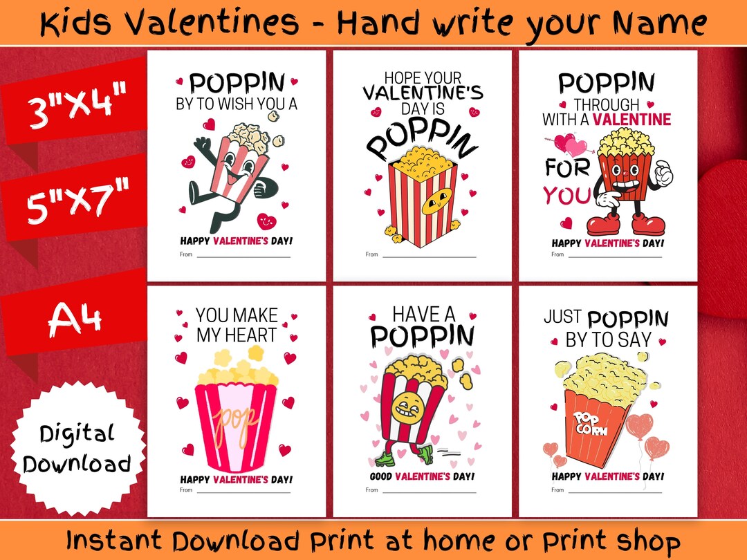 Popcorn Valentine Cards for Kids, Kids Valentine Cards, Popcorn ...