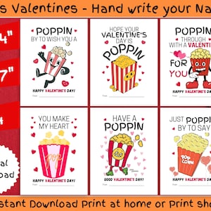 Popcorn Valentine Cards for Kids, Kids Valentine Cards, Popcorn ...