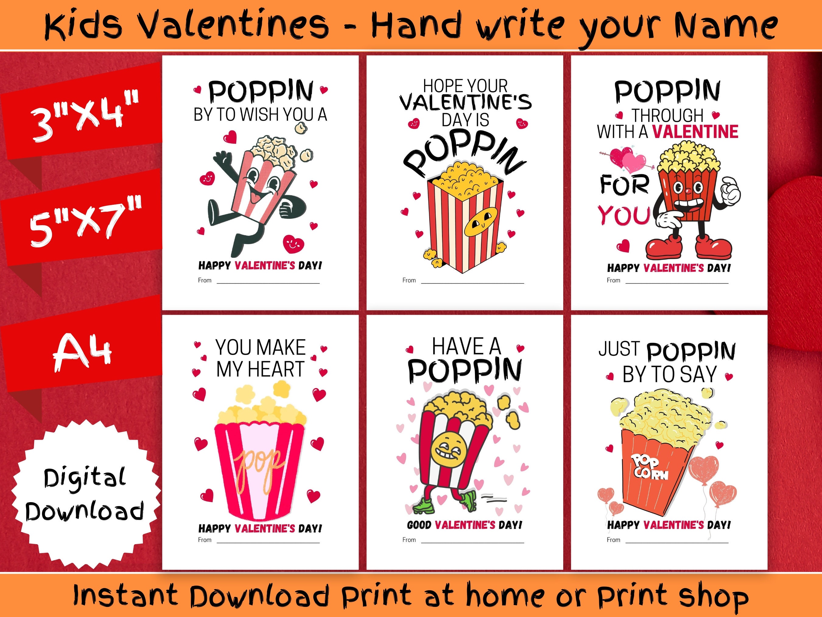 Popcorn Valentine Cards for Kids, Kids Valentine Cards, Popcorn ...