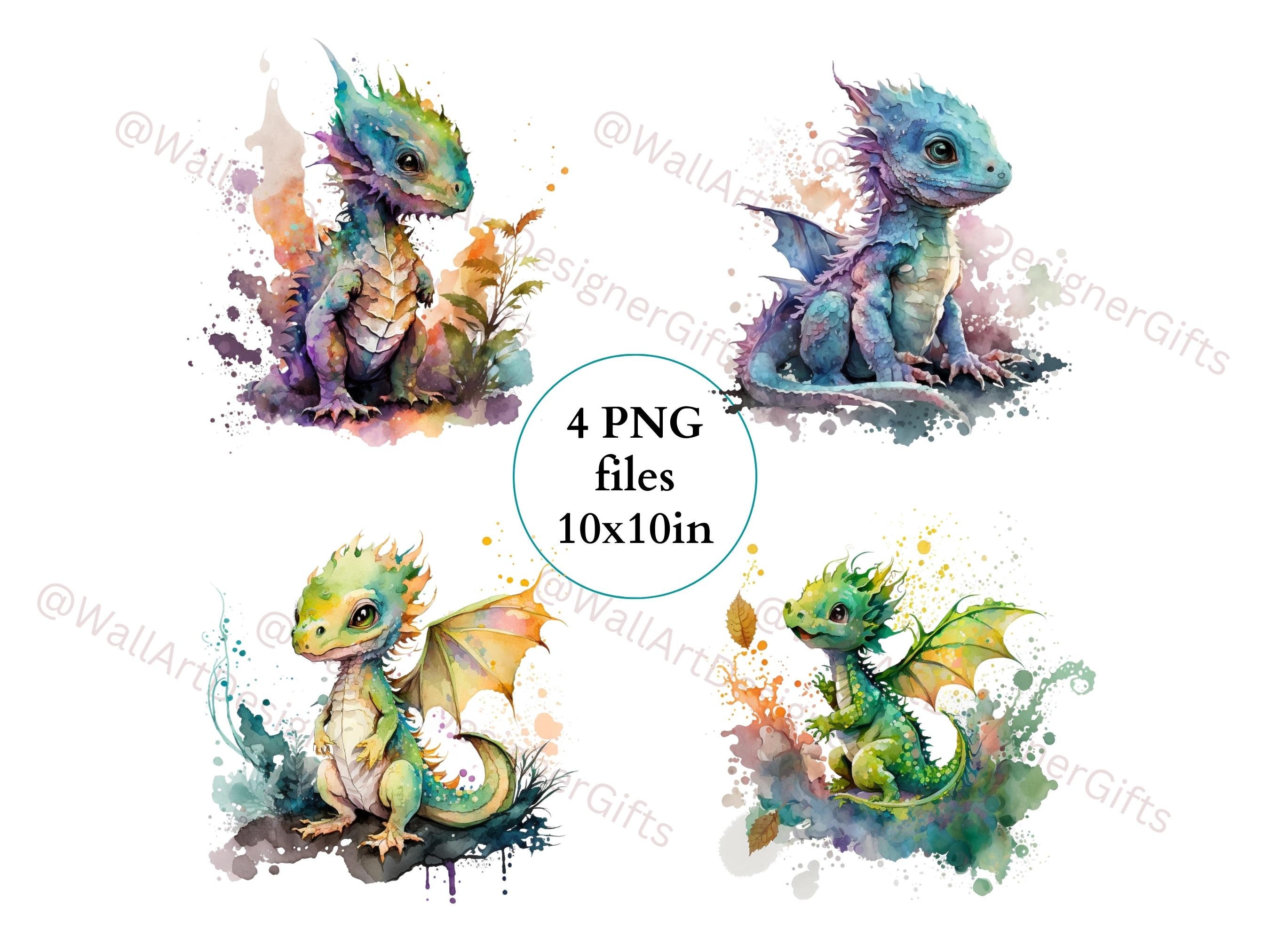 Fantasy Baby Dragons Watercolor Clipart, Baby Dragons Watercolor, Baby ...