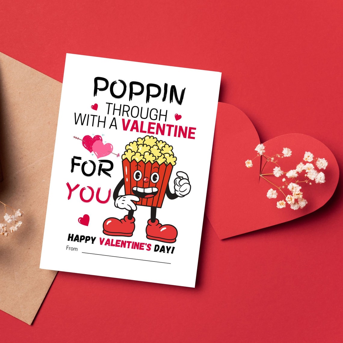 Popcorn Valentine Cards for Kids, Kids Valentine Cards, Popcorn ...