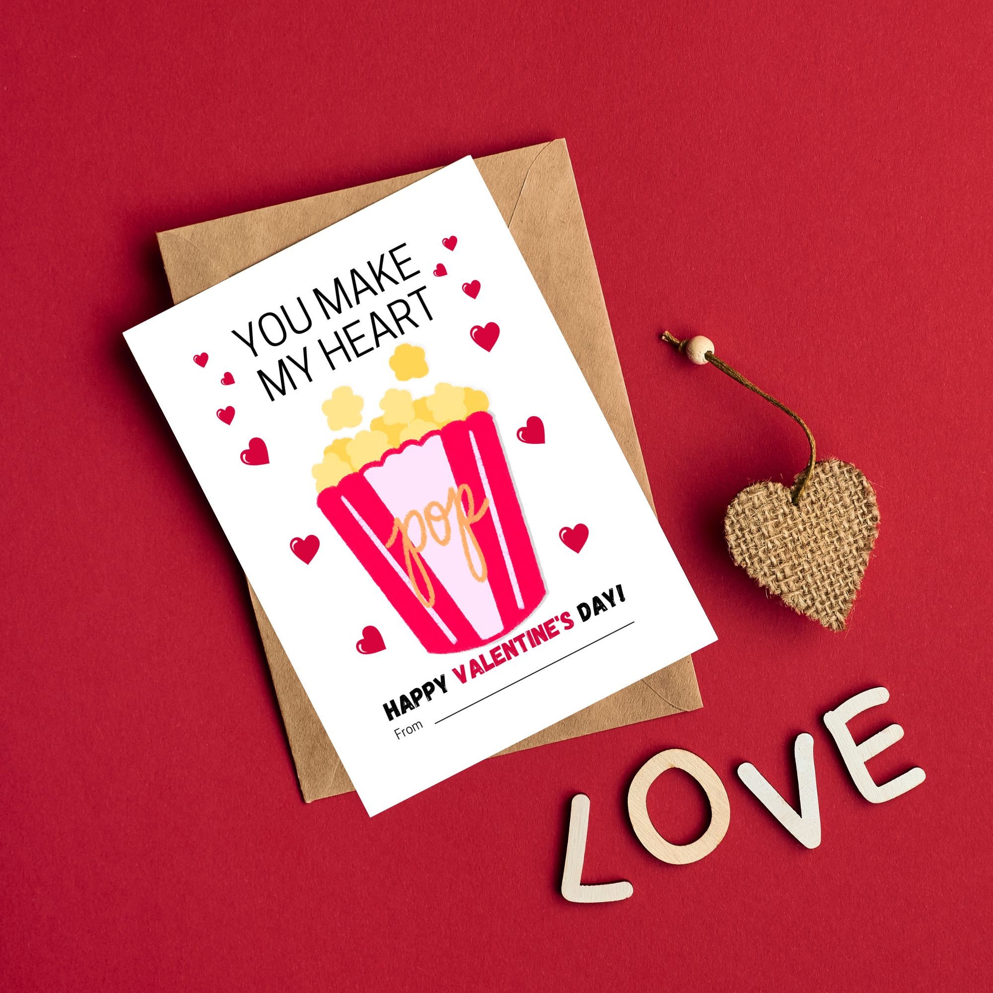 Popcorn Valentine Cards for Kids, Kids Valentine Cards, Popcorn ...