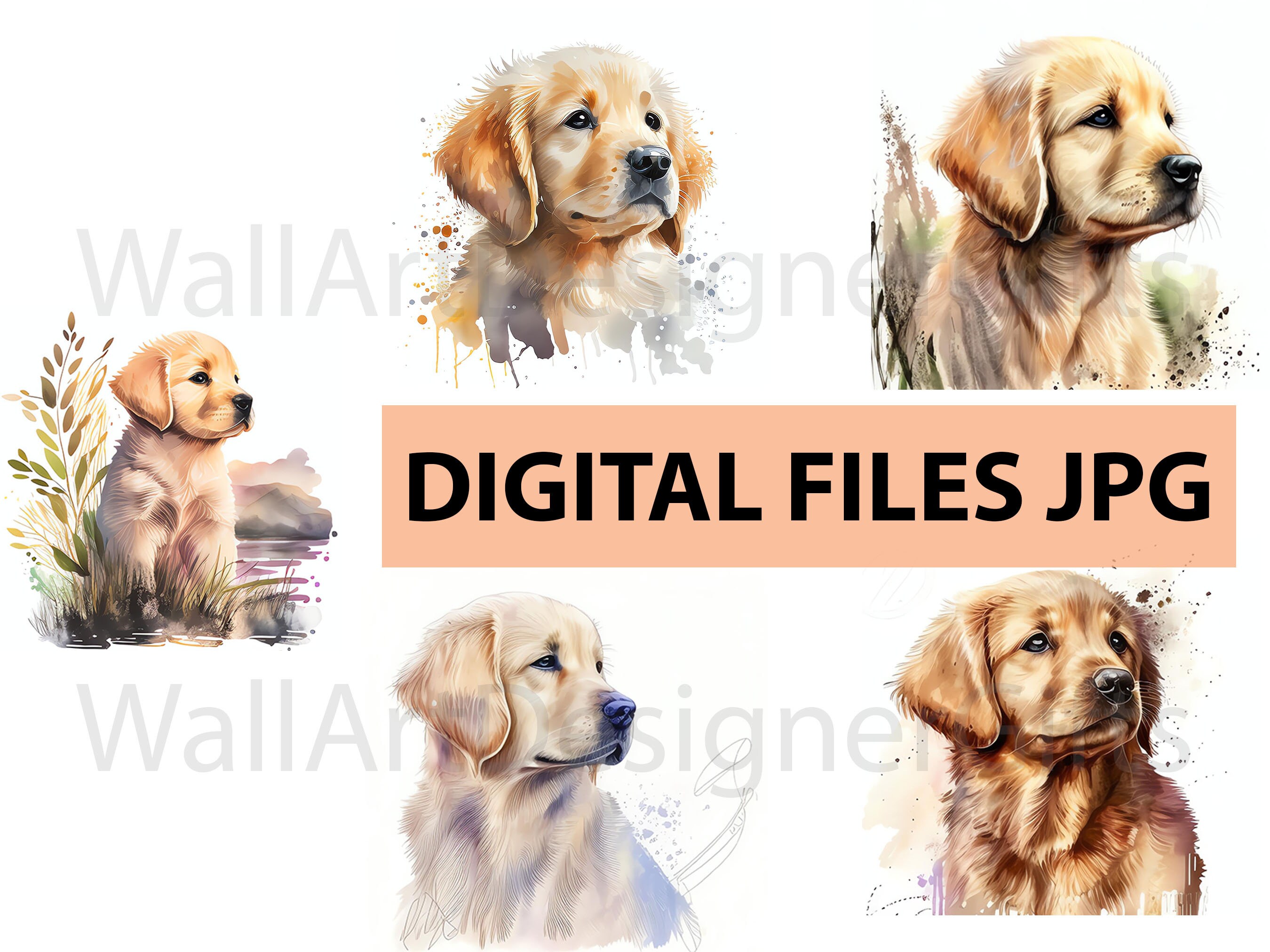 20 Golden Retriever Puppy Clipart JPG Bundle, Full Commercial Use, Dog ...