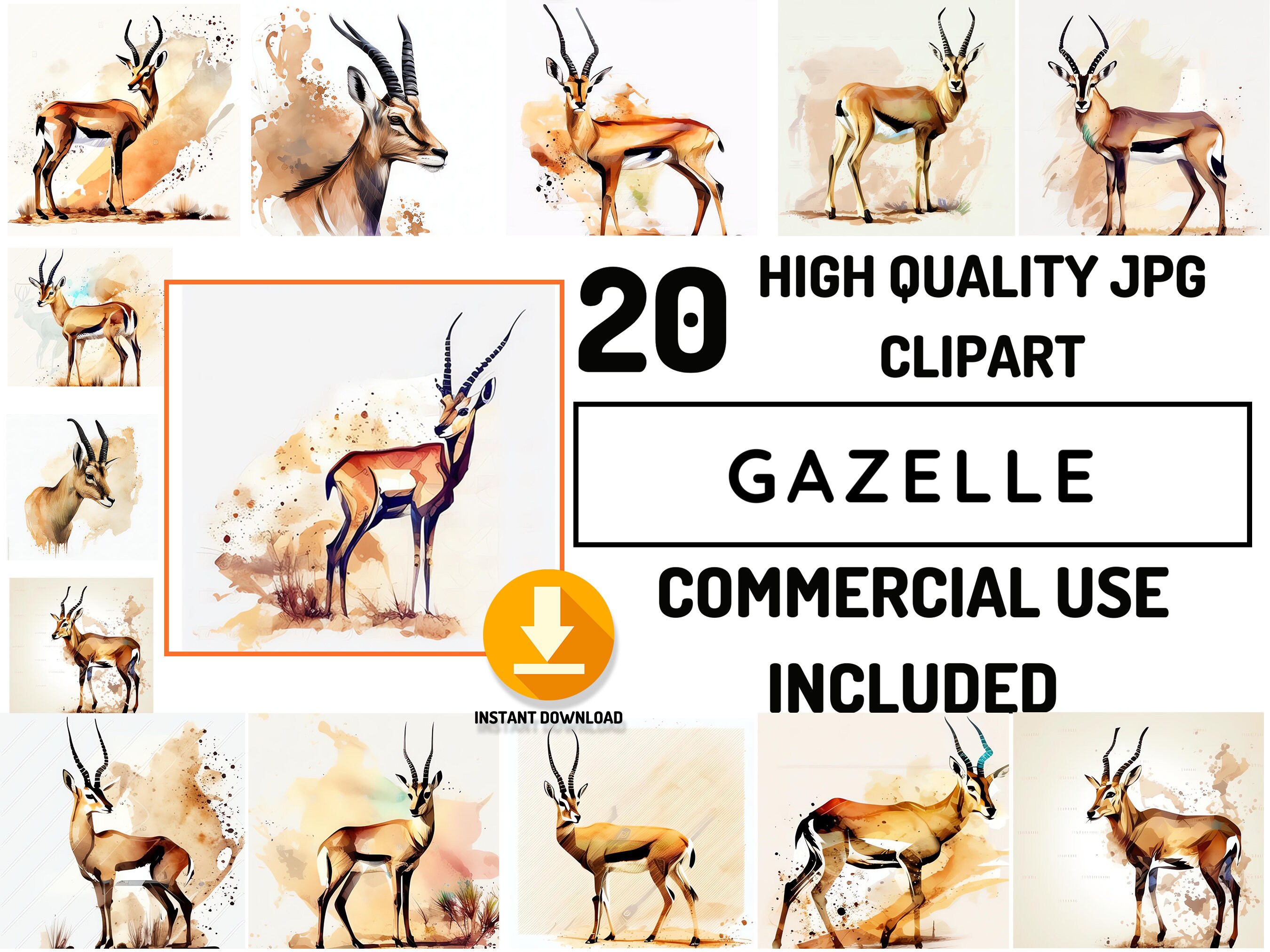 Gazelle Clipart 20 High Quality Safari Animals JPG Bundle, Full ...