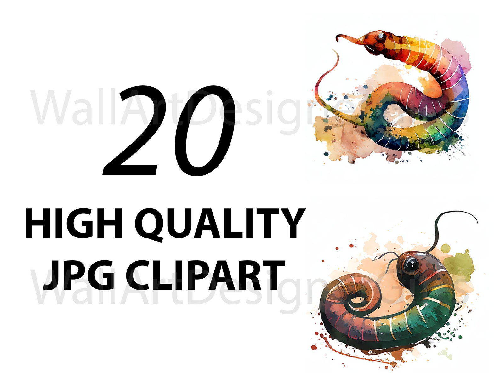Farm Animals Clipart 20 JPG Worm Bundle, Full Commercial Use, Cute Farm ...