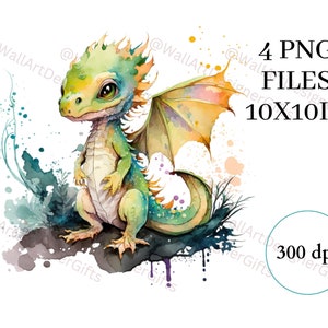 Fantasy Baby Dragons Watercolor Clipart, Baby Dragons Watercolor, Baby ...