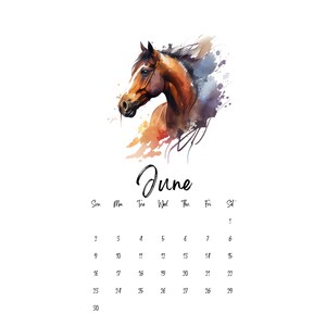 2024 Illustrated Watercolor Horse Calendar | Printable A4 & Letter Size ...