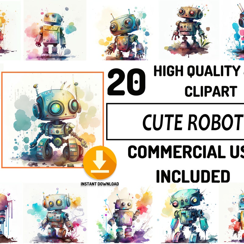 Cute Robot Clipart - Etsy