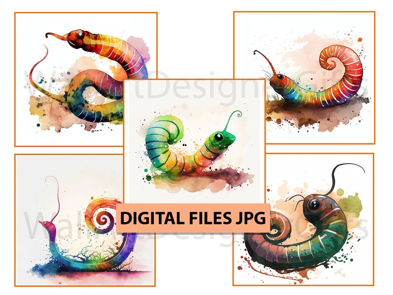 Farm Animals Clipart 20 JPG Worm Bundle, Full Commercial Use, Cute Farm ...