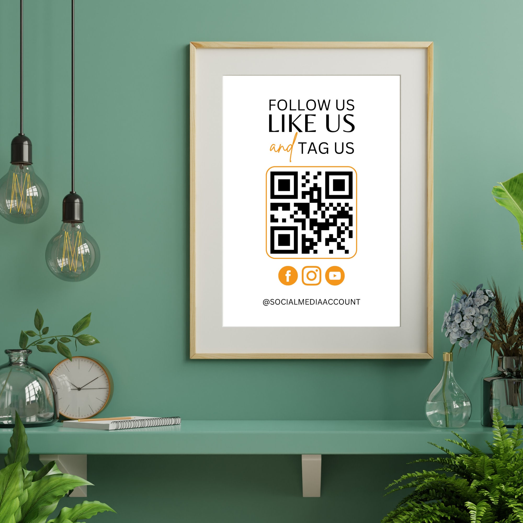 FOLLOW Us LIKE Us TAG Us - Social Media Qr Code Sign Canva Template ...