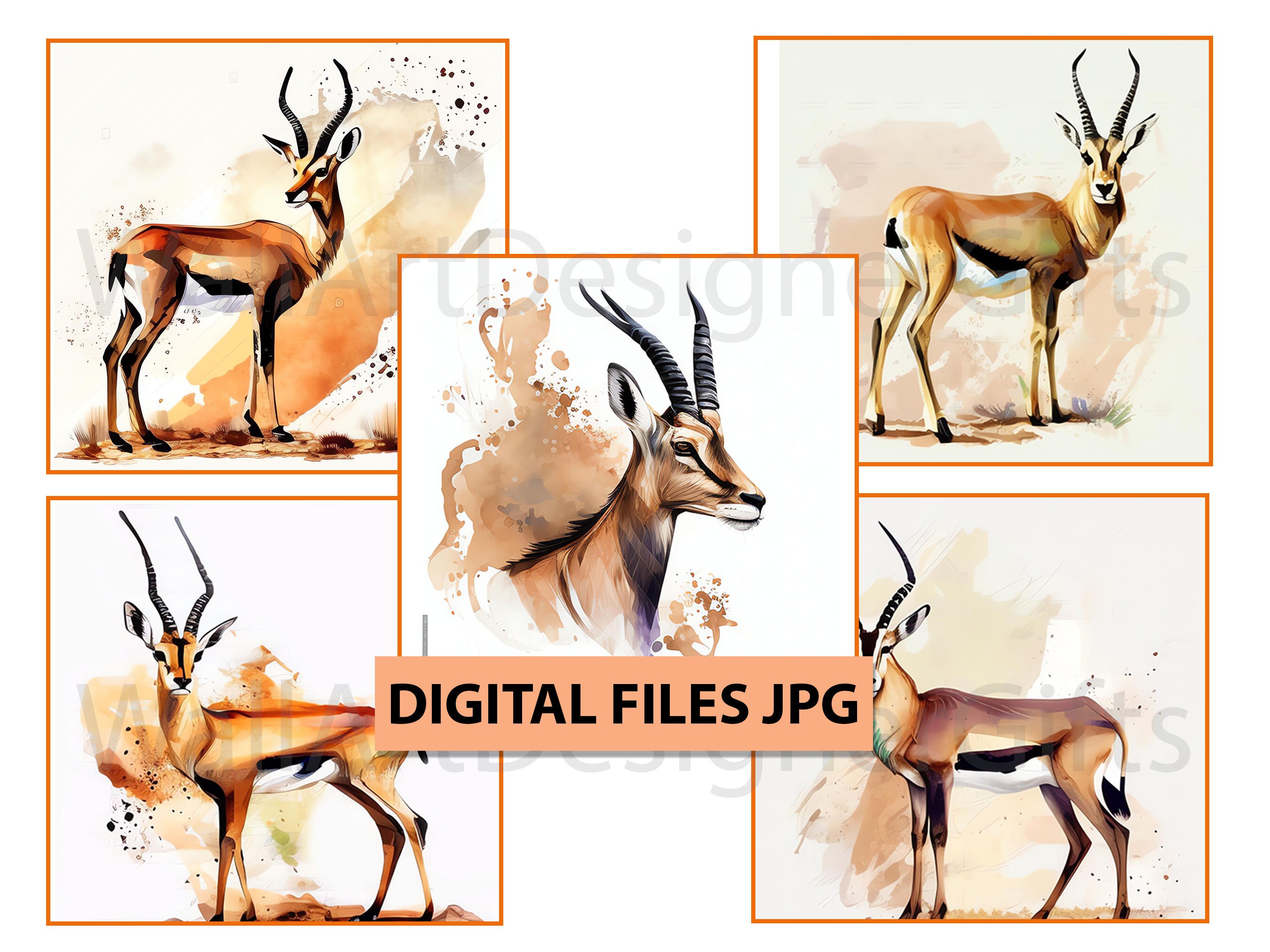 Gazelle Clipart 20 High Quality Safari Animals JPG Bundle, Full ...