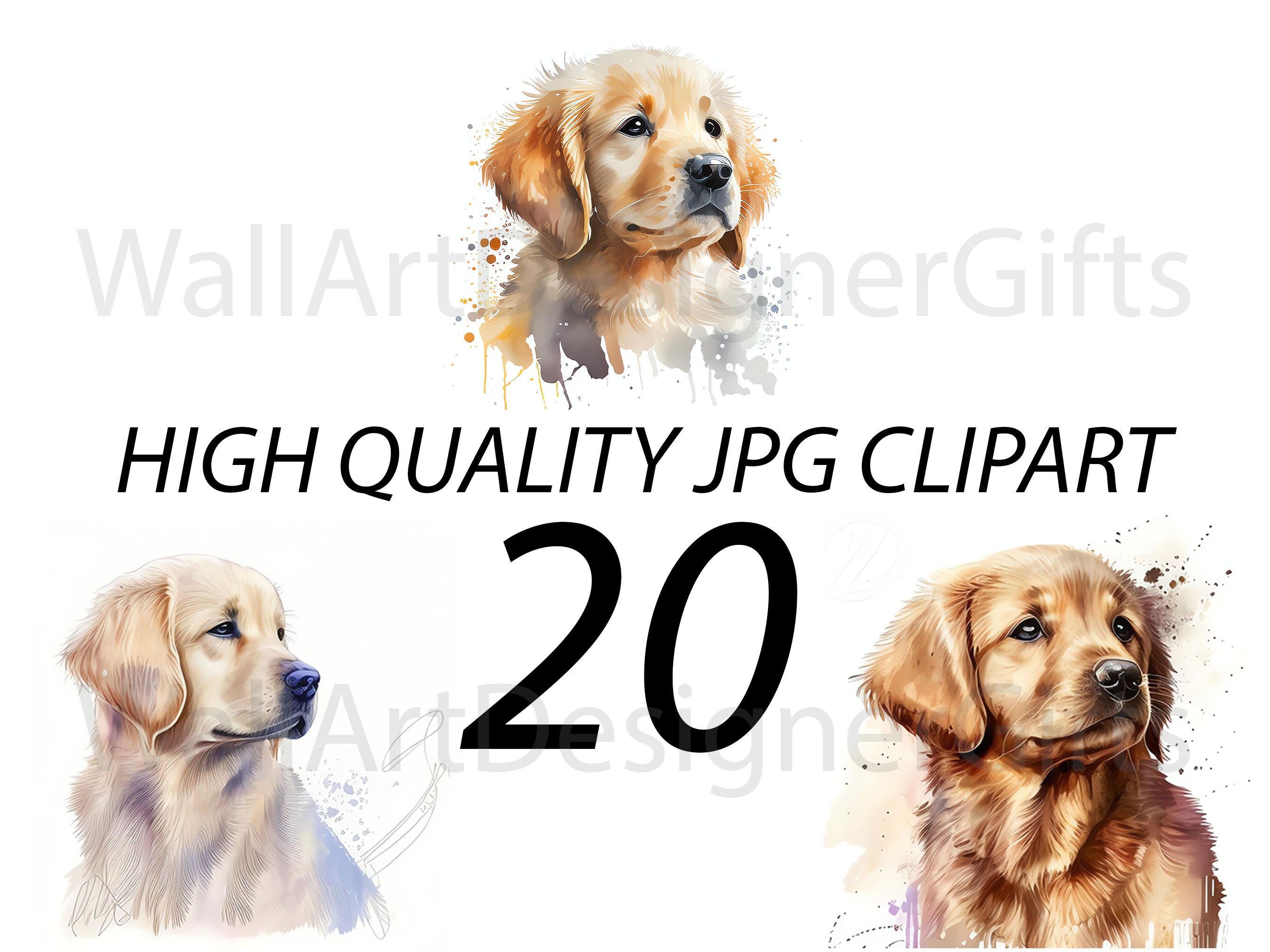 20 Golden Retriever Puppy Clipart JPG Bundle, Full Commercial Use, Dog ...