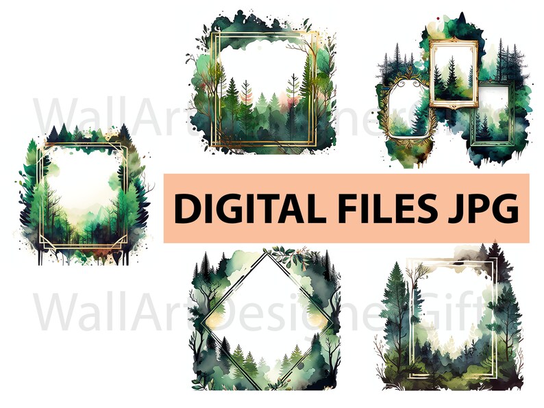 20 Forest Frames Clipart JPG Bundle, Full Commercial Use, Cute Baby ...