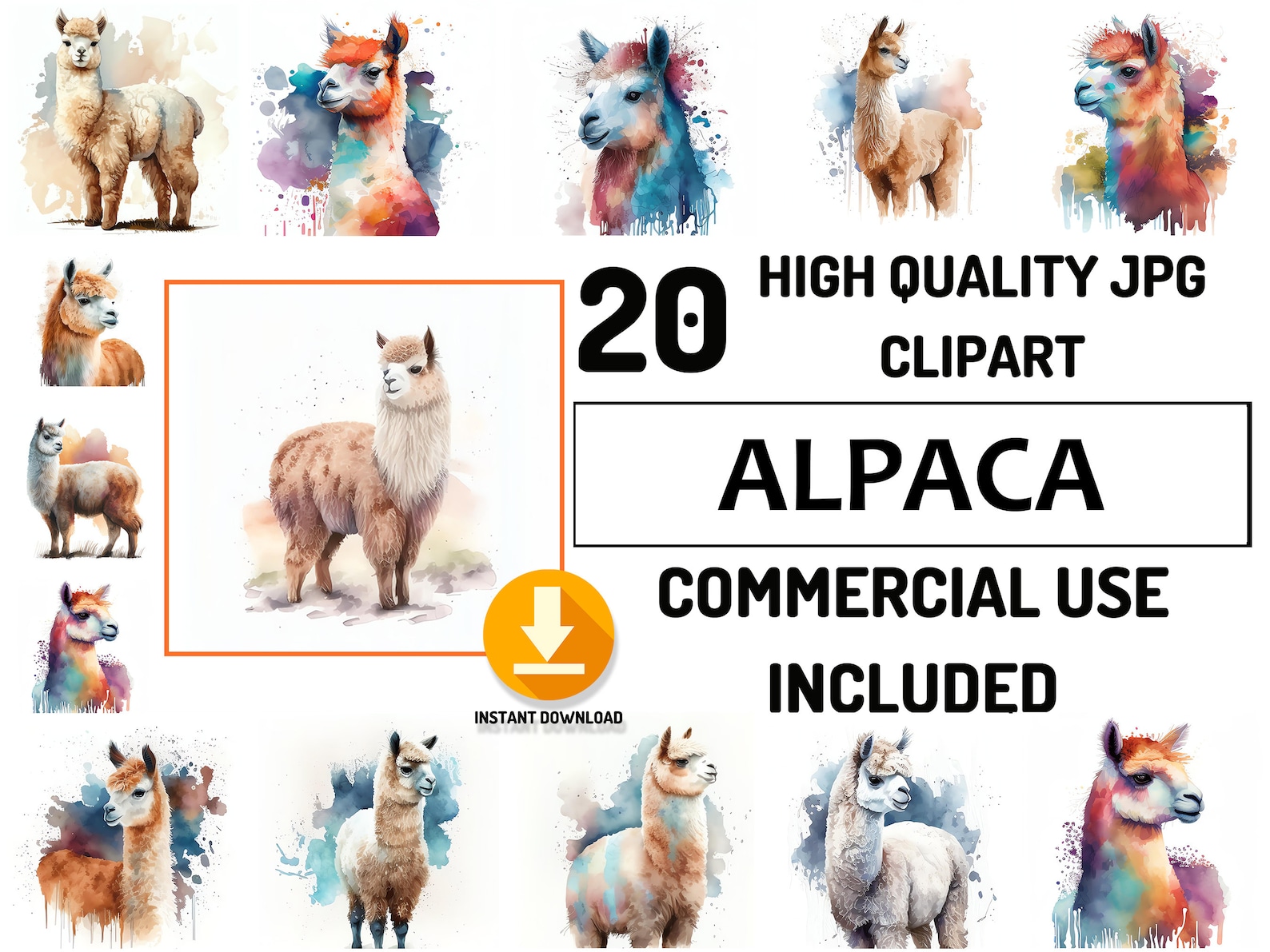 Farm Animals Clipart 20 Alpaca Animal Bundle, Full Commercial Use, Cute ...