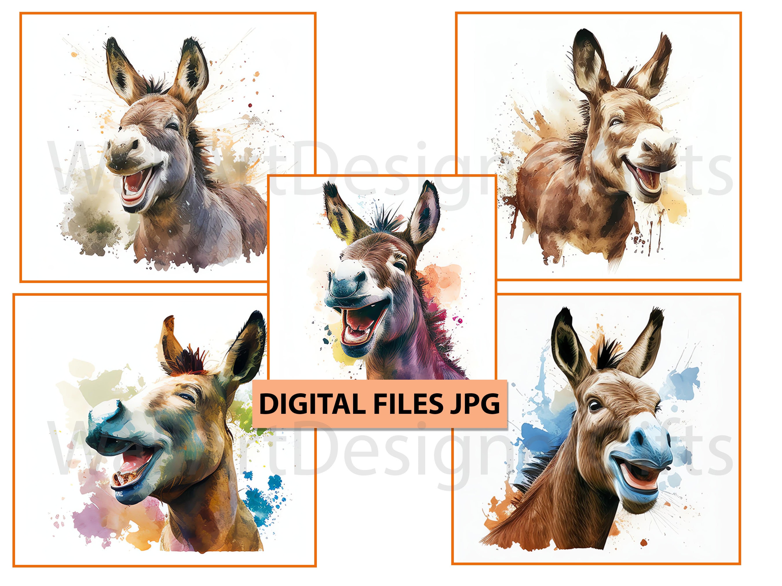 20 Happy Donkeys Clipart JPG Bundle Full Commercial Use Cute - Etsy