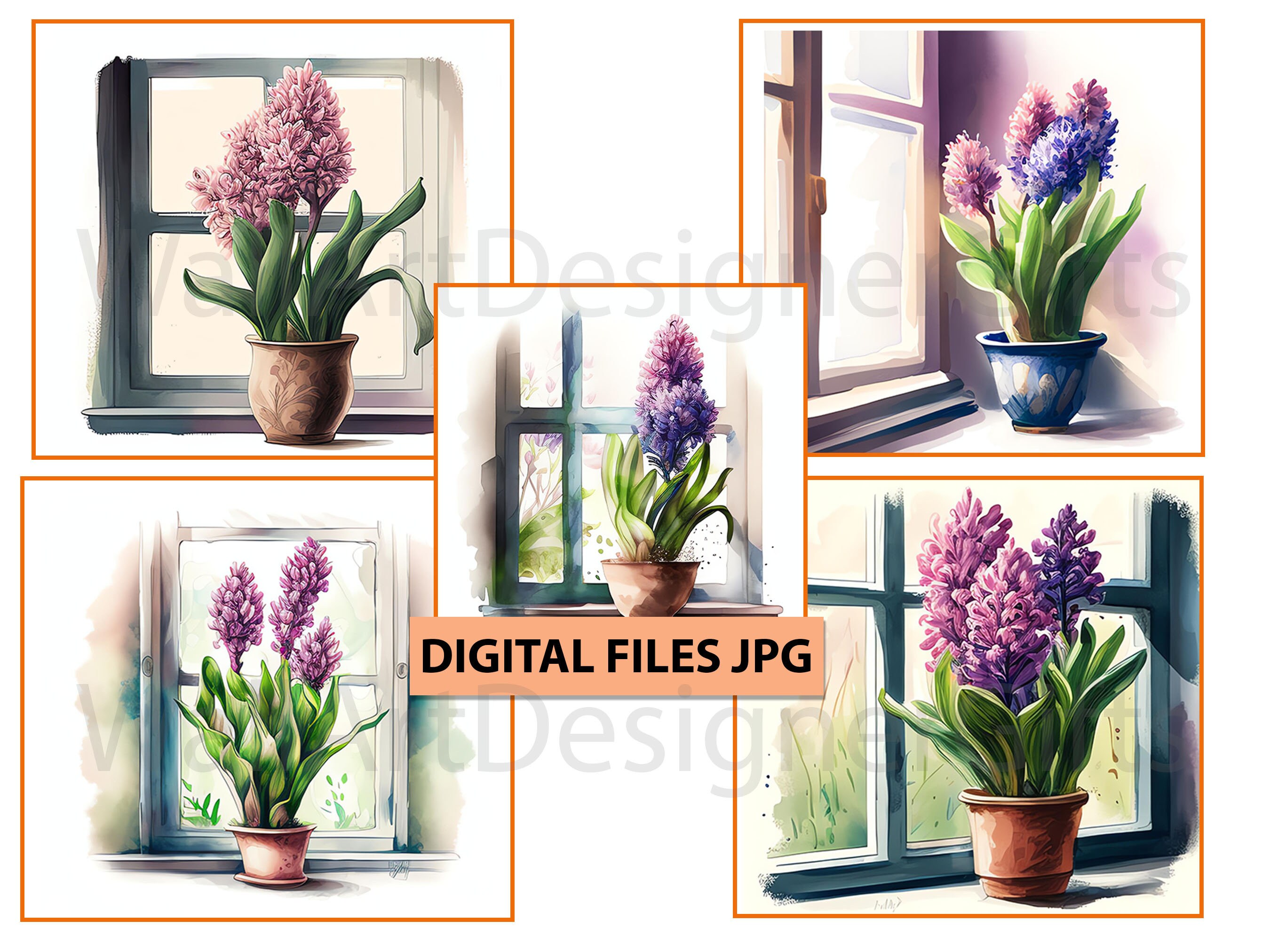 20 Hyacinth by Window Clipart JPG Bundle, Digital Planner, Junk ...