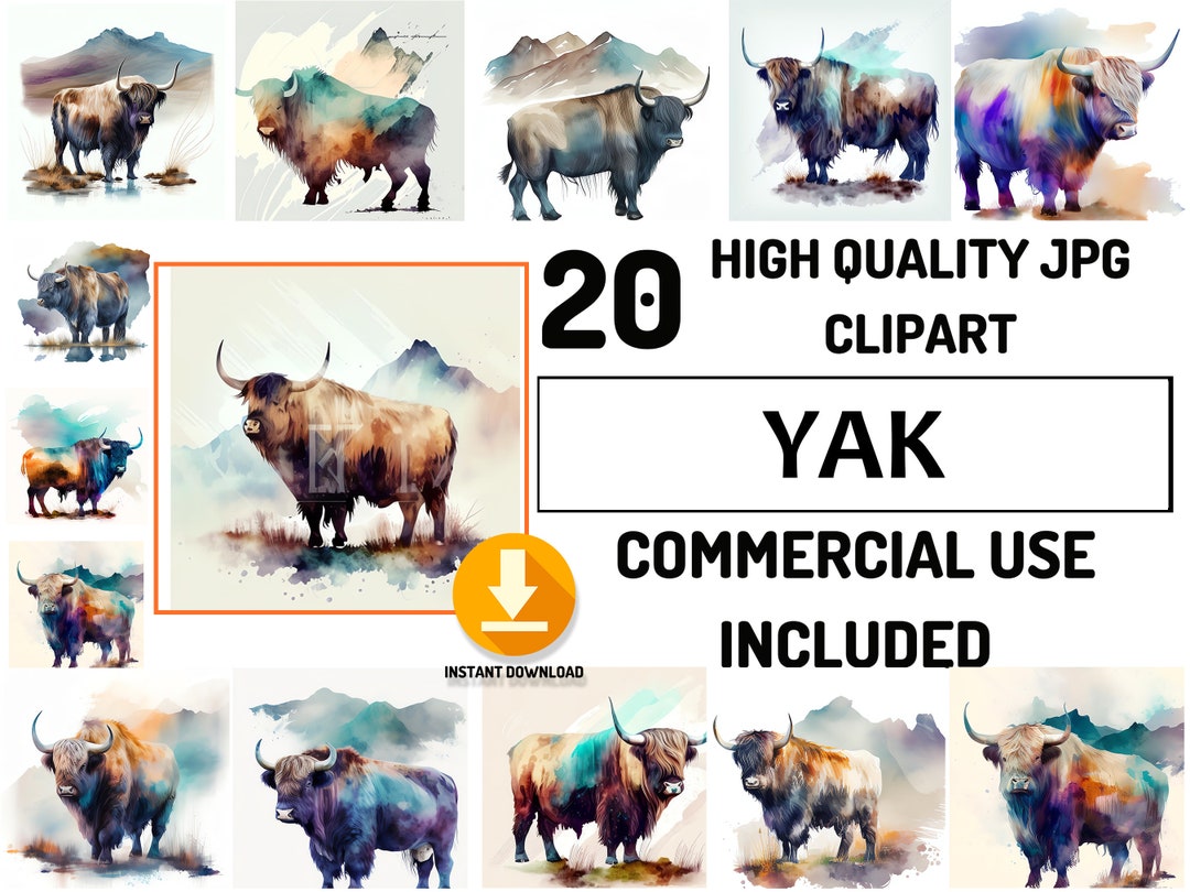 Farm Animals Clipart 20 JPG Yak Bundle, Full Commercial Use, Cute Farm ...