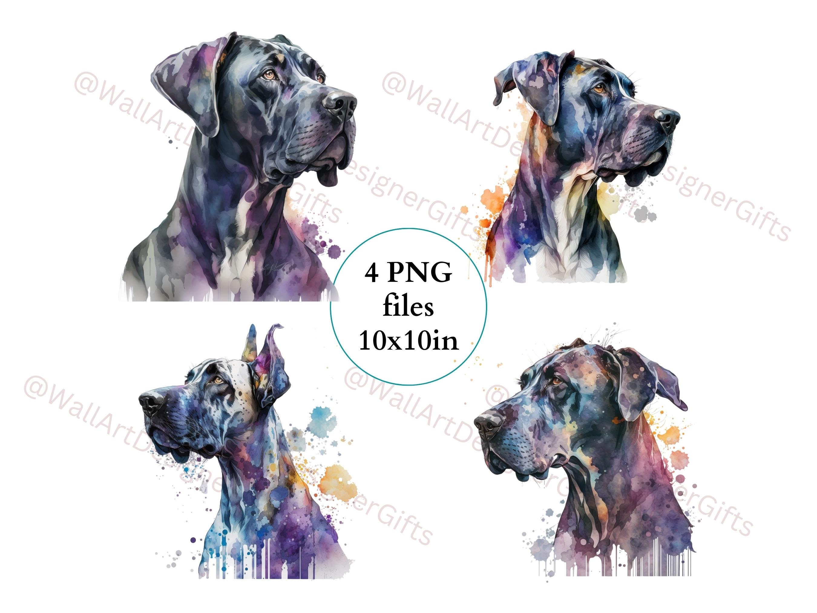 Great Dane Doge Watercolor Art Print Clipart, 4 Dogs Nursery Decor High ...