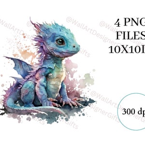 Fantasy Baby Dragons Watercolor Clipart, Baby Dragons Watercolor, Baby ...
