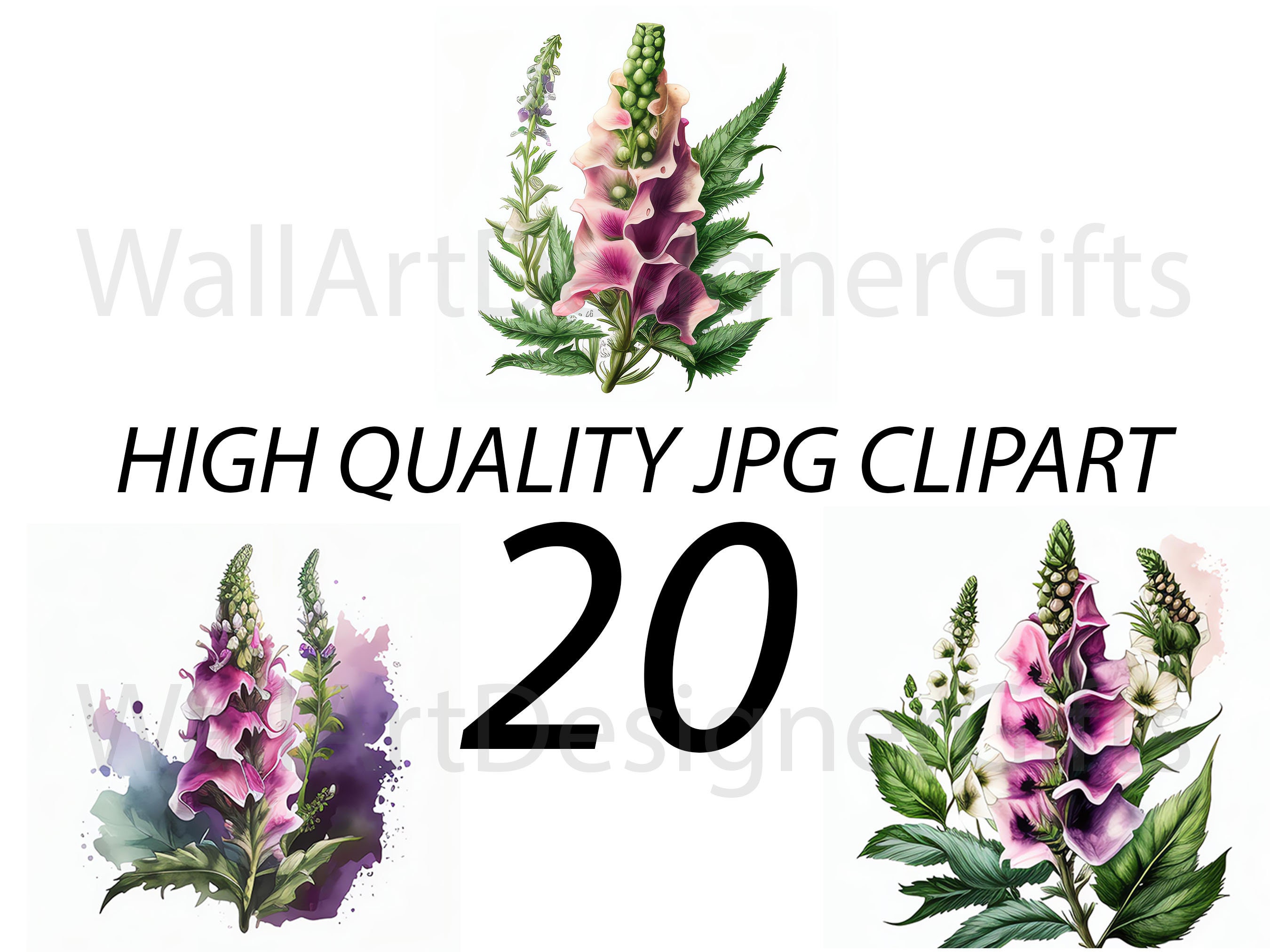 20 Foxglove Clipart JPG Bundle, Full Commercial Use, Cute Baby Shower ...