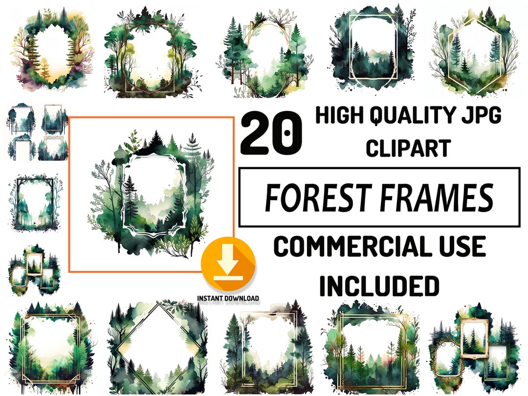 20 Forest Frames Clipart JPG Bundle, Full Commercial Use, Cute Baby ...