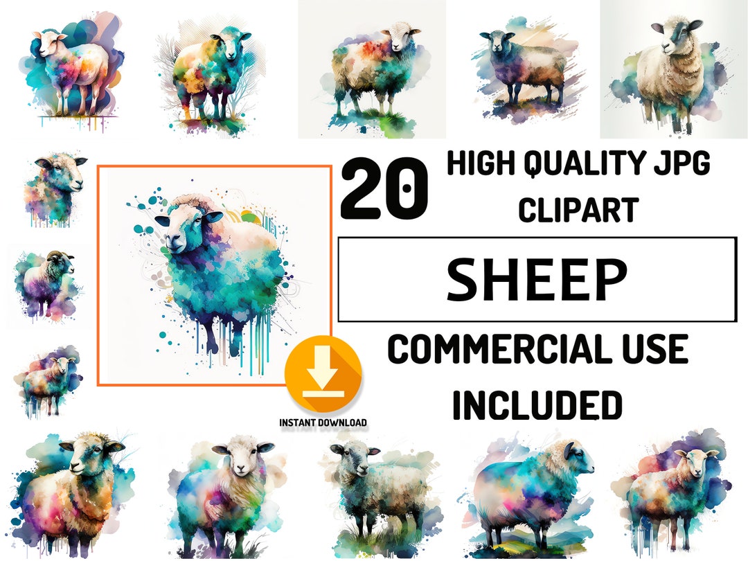 Farm Animals Clipart 20 JPG Sheep Bundle, Full Commercial Use, Cute ...