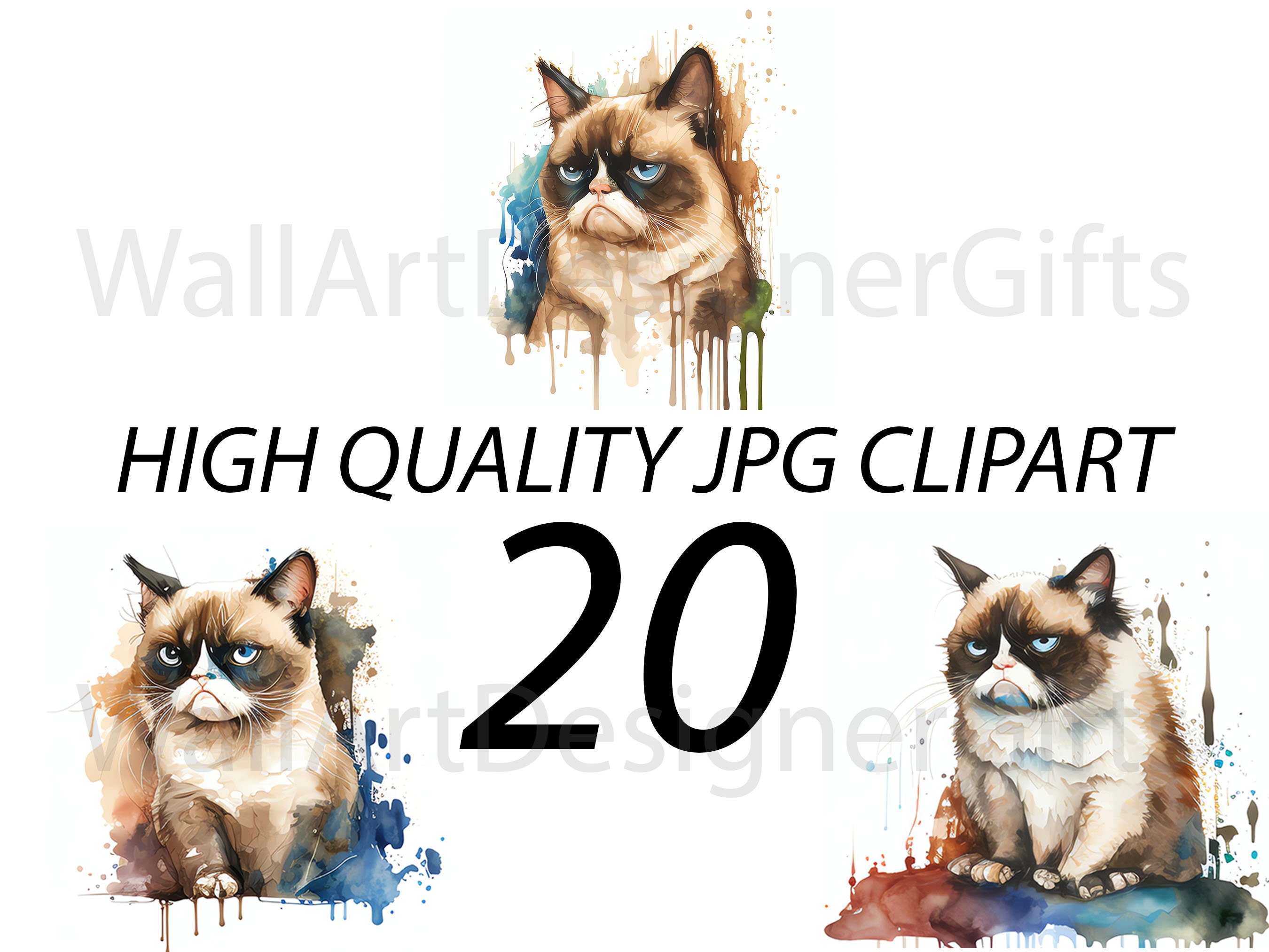 20 Grumpy Cat Clipart JPG Bundle, Full Commercial Use, Cute Baby Shower ...