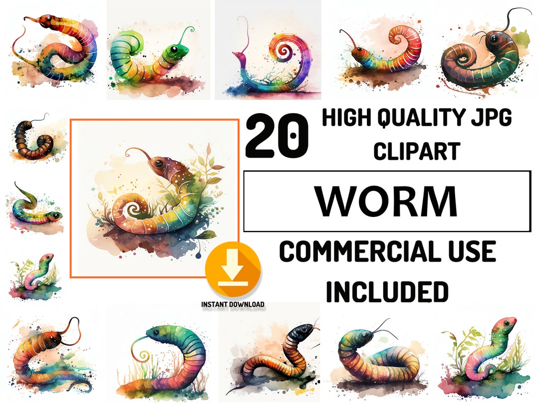 Farm Animals Clipart 20 JPG Worm Bundle, Full Commercial Use, Cute Farm ...