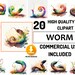 Farm Animals Clipart 20 JPG Worm Bundle, Full Commercial Use, Cute Farm ...