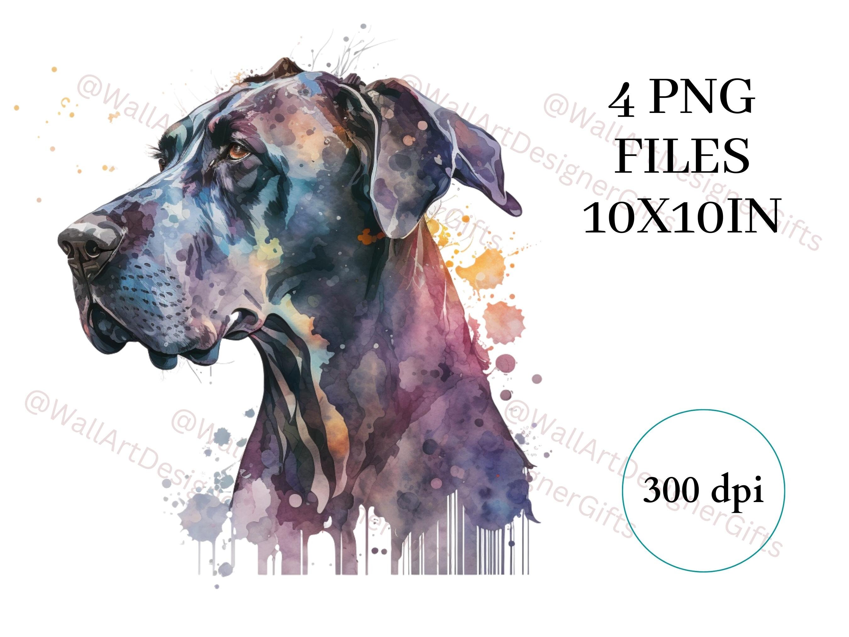 Great Dane Doge Watercolor Art Print Clipart, 4 Dogs Nursery Decor High ...