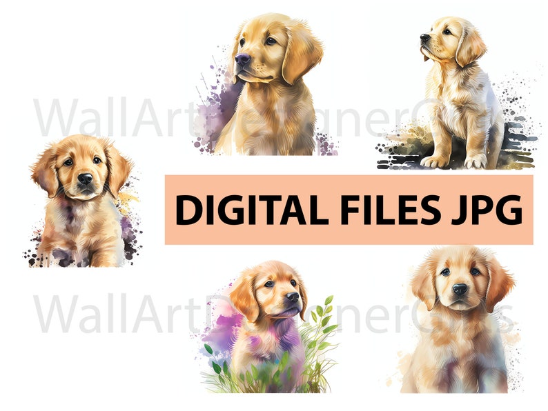 20 Golden Retriever Puppy Clipart JPG Bundle, Full Commercial Use, Dog ...